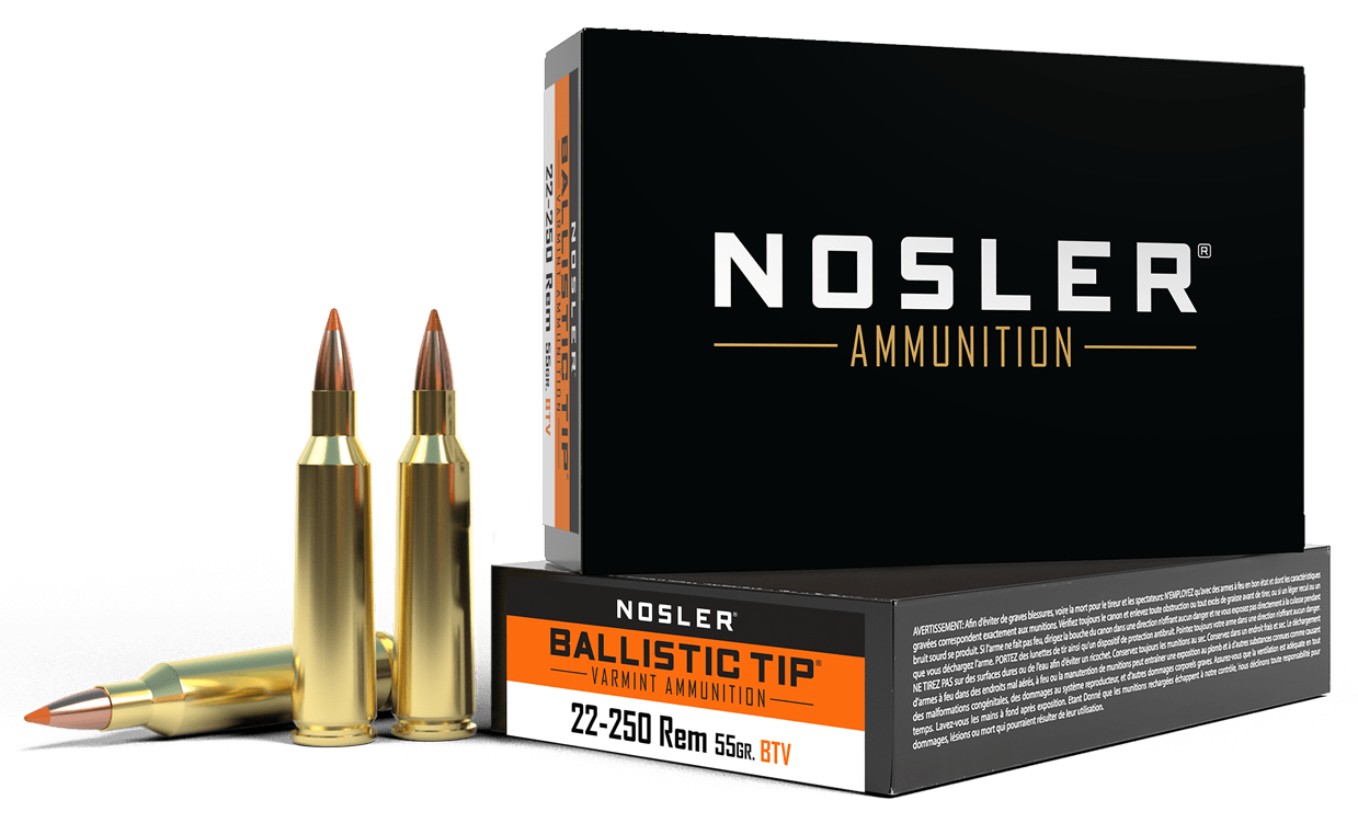 Nosler Ammo, 22-250 Rem, 55 Grain, Ballistic Tip, 20 Rounds