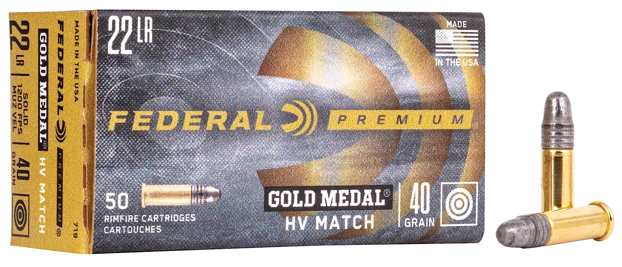 Federal Ammo, 22LR 40 Grain, Gold Medal HV Match, 50 Rounds
