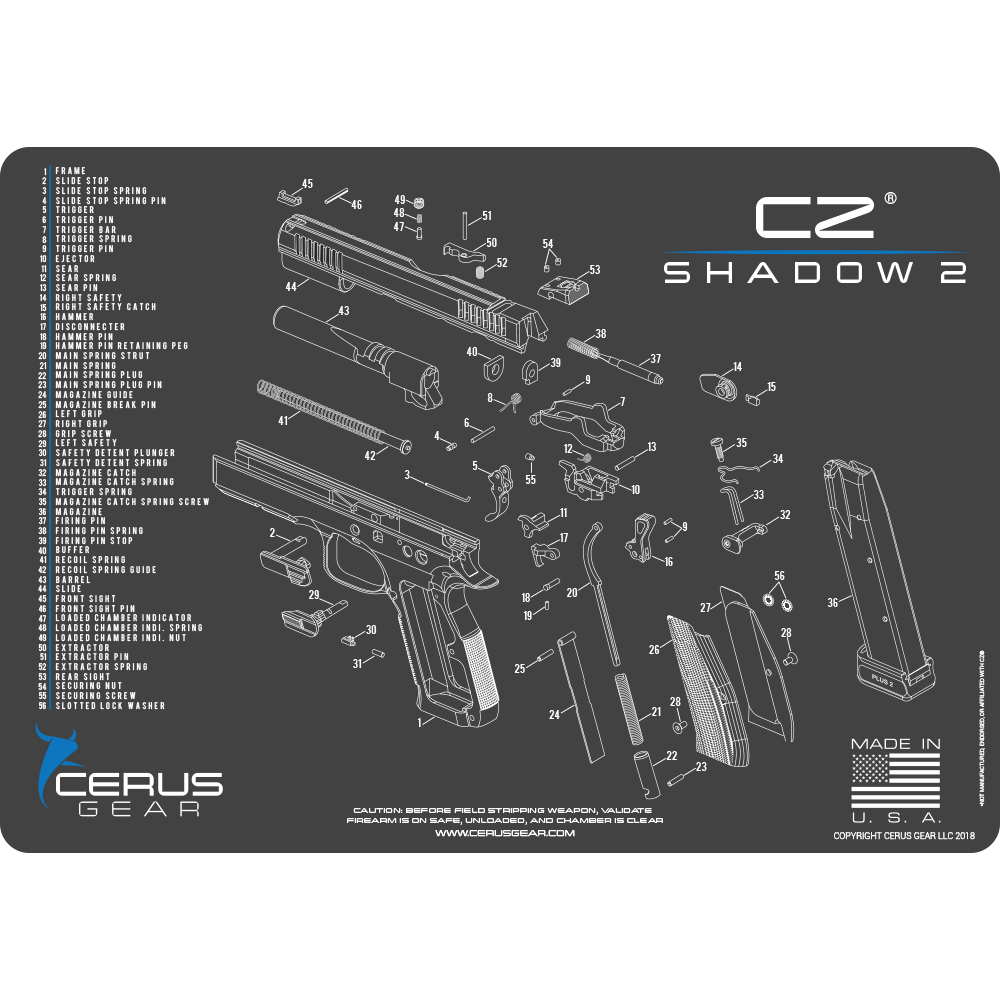 Cerus Gear, CZ Shadow 2 Schematic Gun Cleaning Mat, Black/Blue