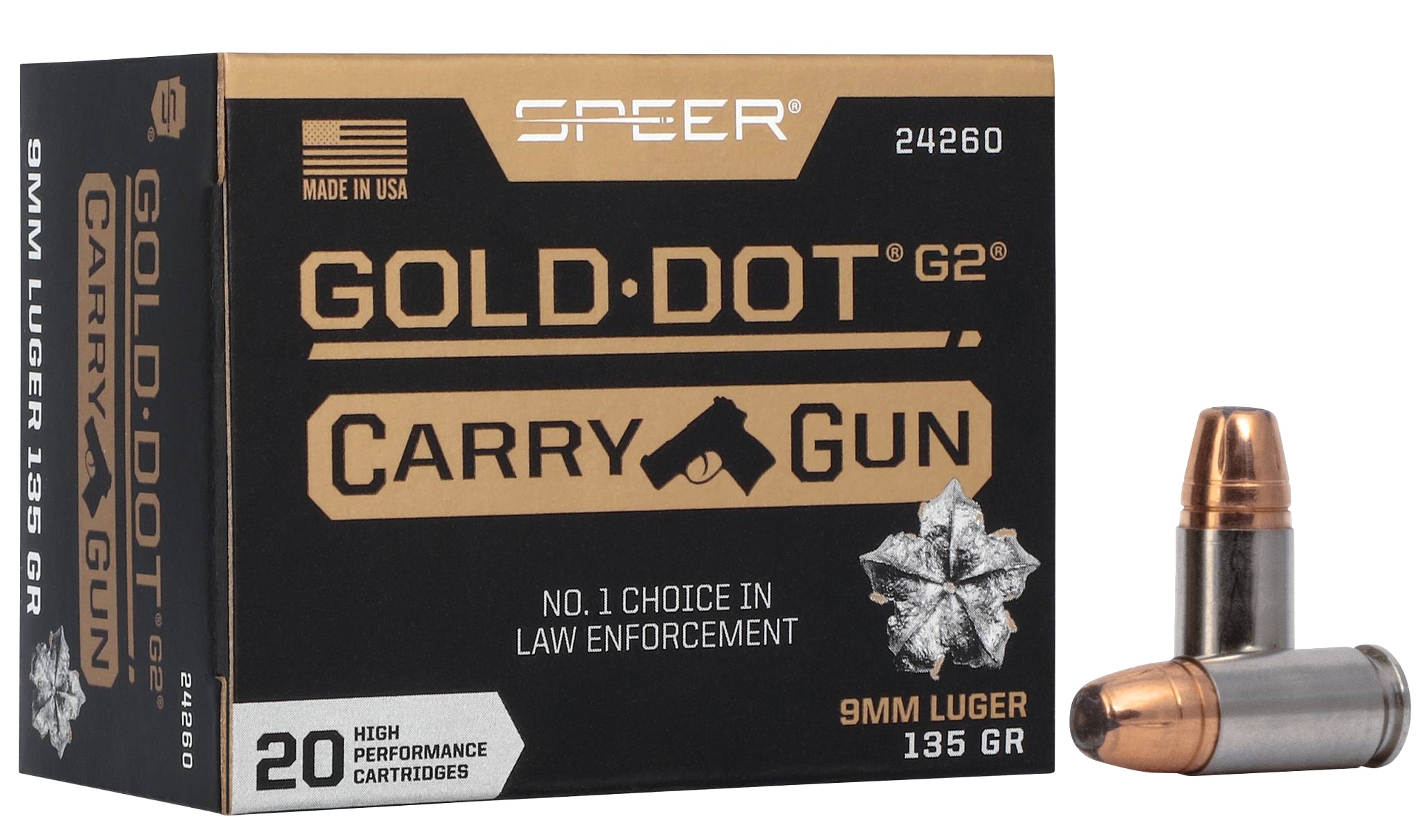 Speer Ammo, LE Gold Dot G2 9mm 135 Grain HP, Carry, 20 Rounds